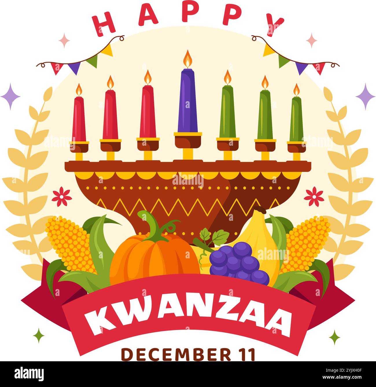 Happy Kwanzaa Vector Illustration Featuring Mazao, Zawadi, Mkeka ...