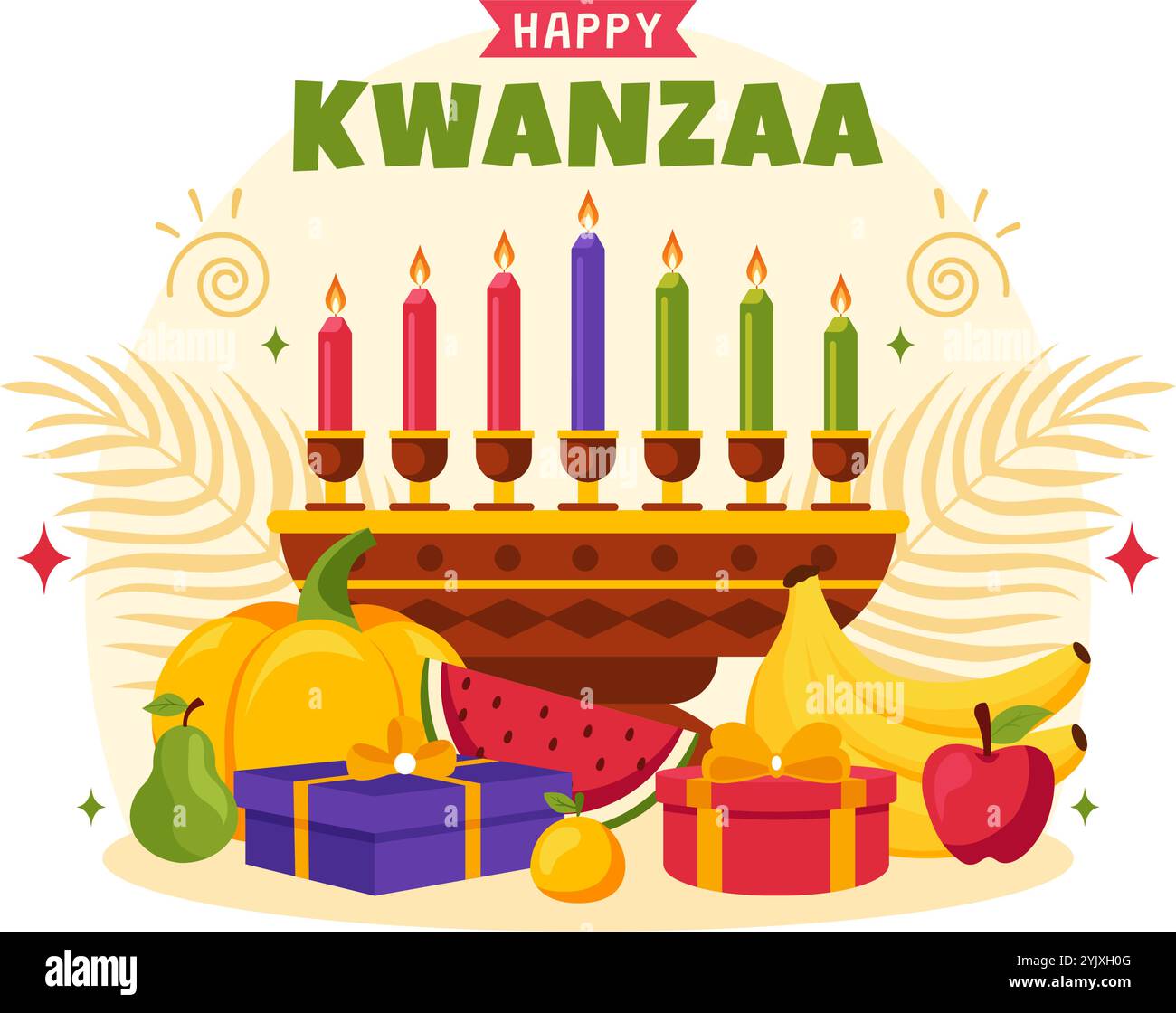 Happy Kwanzaa Vector Illustration Featuring Mazao, Zawadi, Mkeka ...