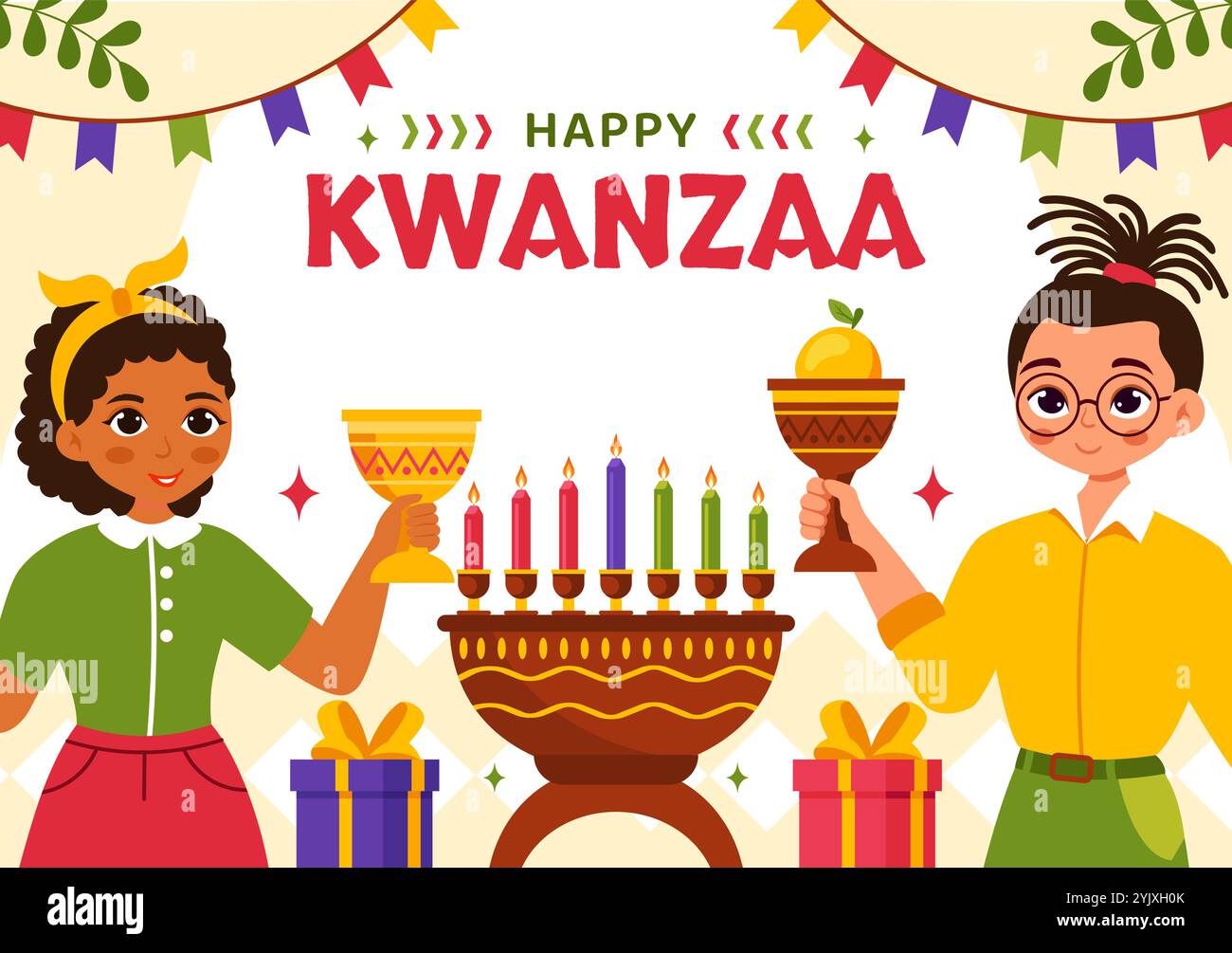 Happy Kwanzaa Vector Illustration Featuring Mazao, Zawadi, Mkeka ...