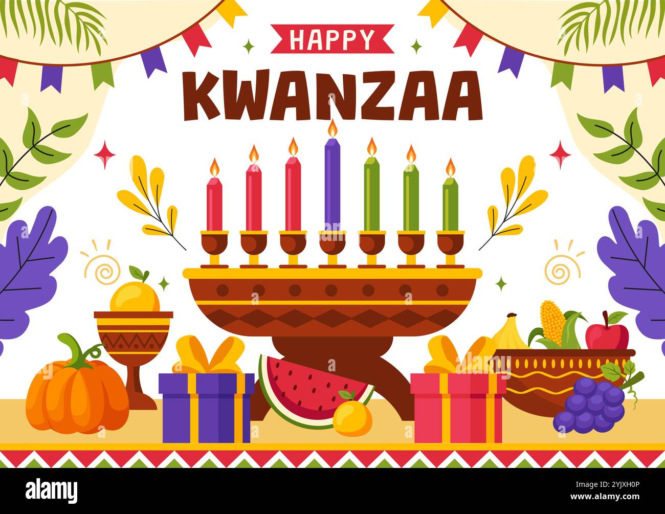Happy Kwanzaa Vector Illustration Featuring Mazao, Zawadi, Mkeka ...