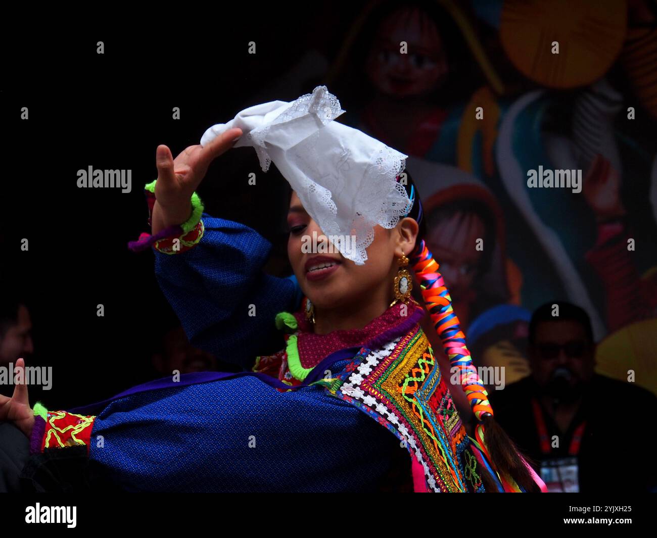 Creole woman in traditional attire dancing "Marinera" as part of the ...