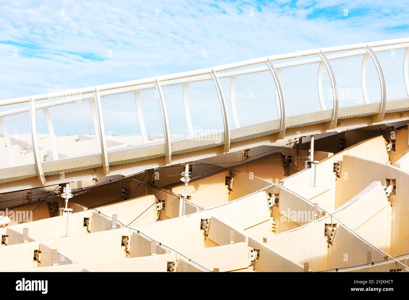 Modern architectural structure with pedestrian walkway or bridge. It ...