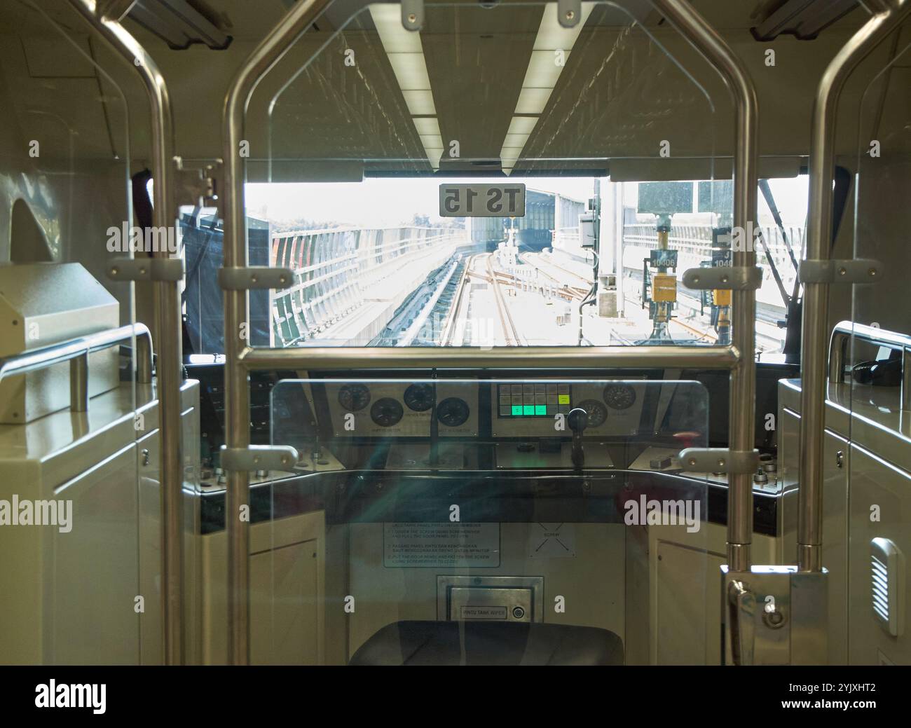 The Light Rail Transit train driver's room is empty because the train ...