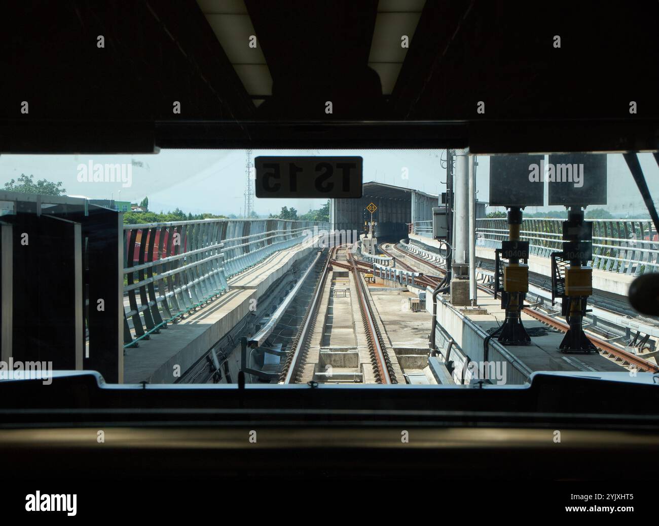 Point of view from the driver's room of the Light Rail Transit train ...