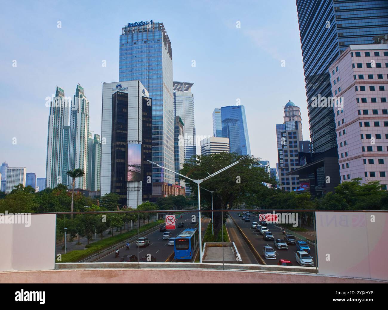 A row of skyscrapers on the main road of the metropolitan city of ...