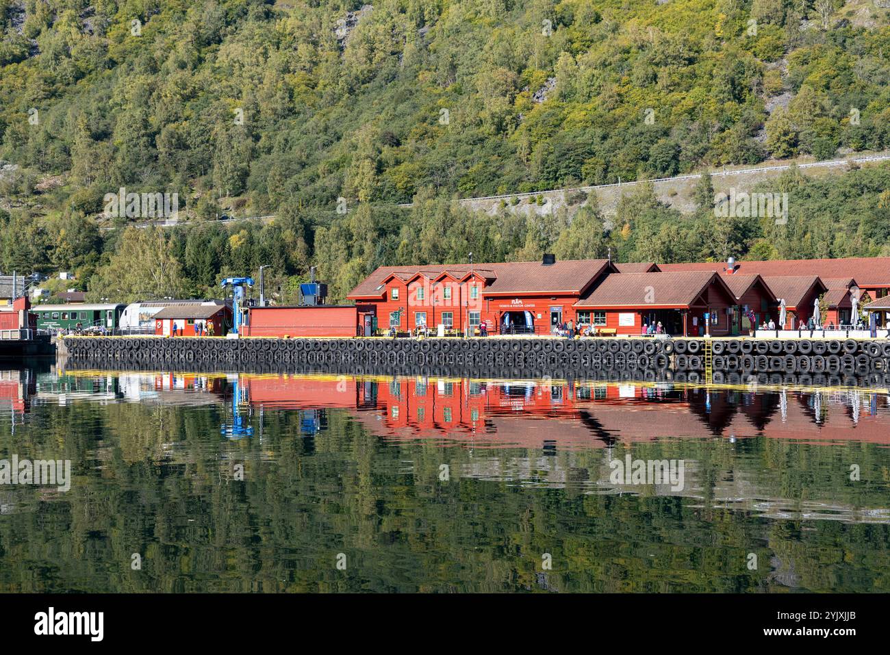 Shops and stores in the village of Flam, which sits on Aurlandsfjord in ...