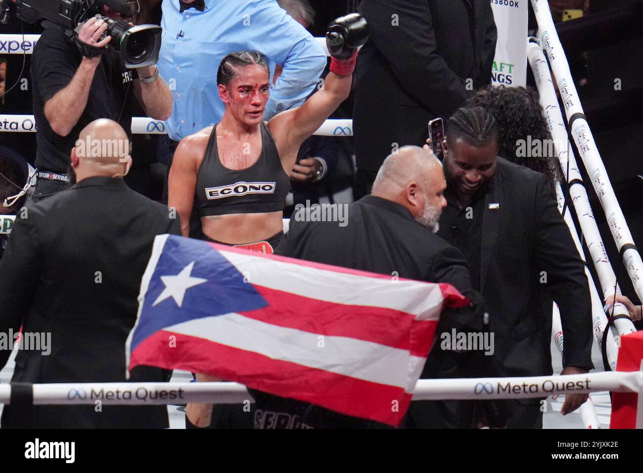 Amanda Serrano reacts after fighting Katie Taylor in an undisputed ...