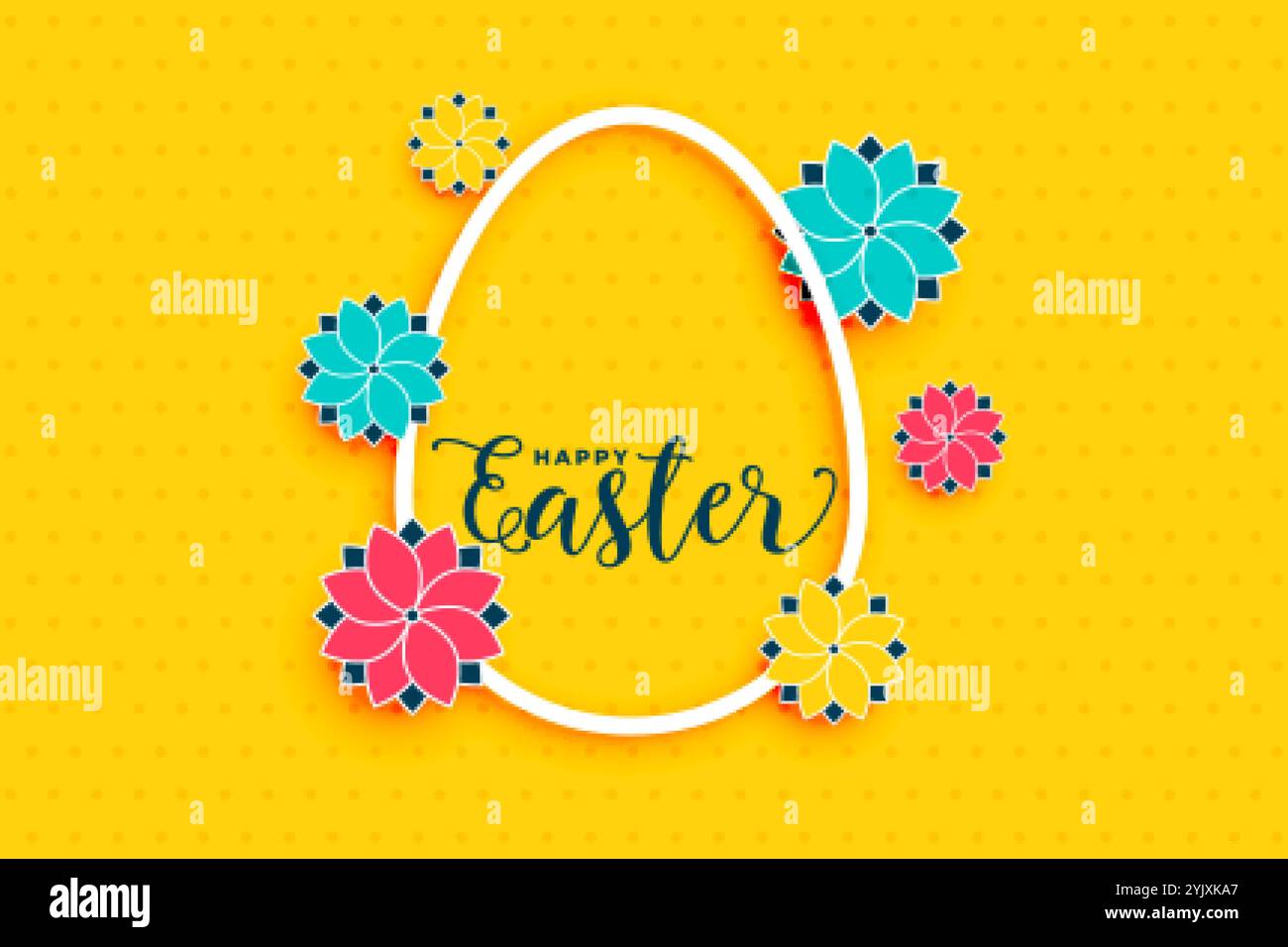 yellow happy easter background with egg and flower Stock Vector Image ...