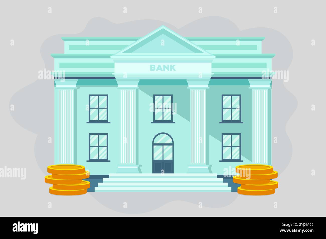 bank building illustration in flat design style with gold coins Stock ...