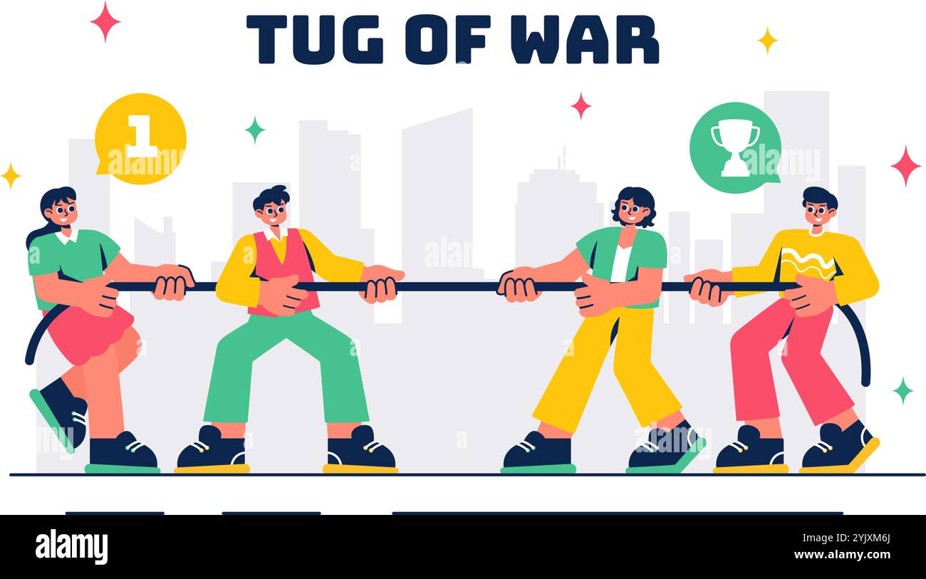 Tug of War Vector Illustration featuring People Pulling Opposite Ends ...