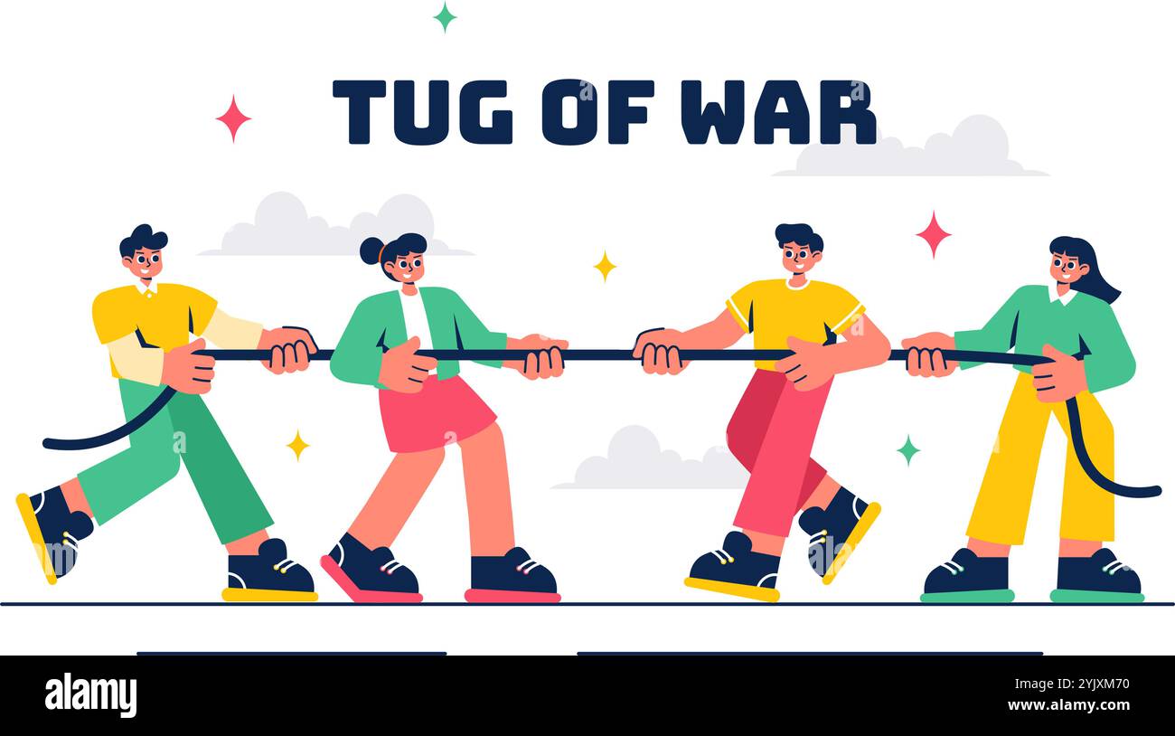 Tug of War Vector Illustration featuring People Pulling Opposite Ends ...