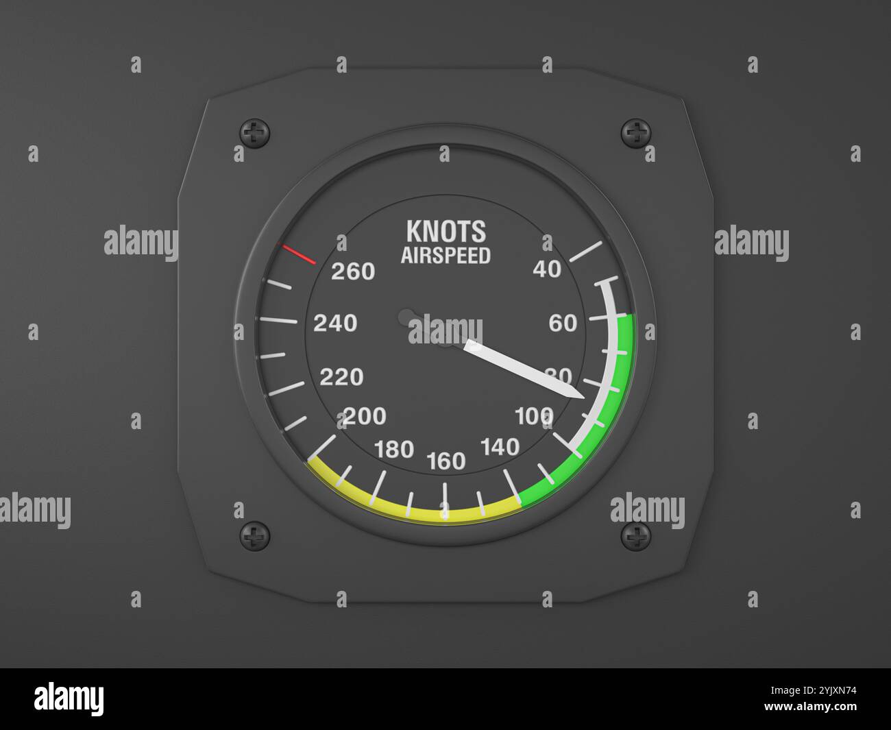 Flight instrument airspeed indicator on a black background. 3d ...