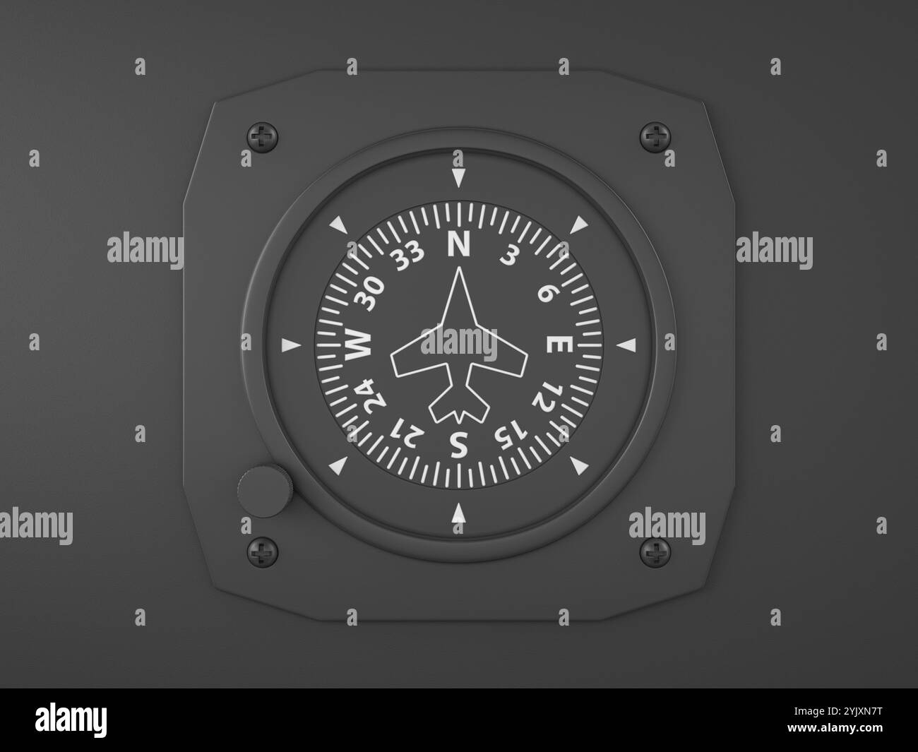 Flight instrument heading indicator on a black background. 3d ...