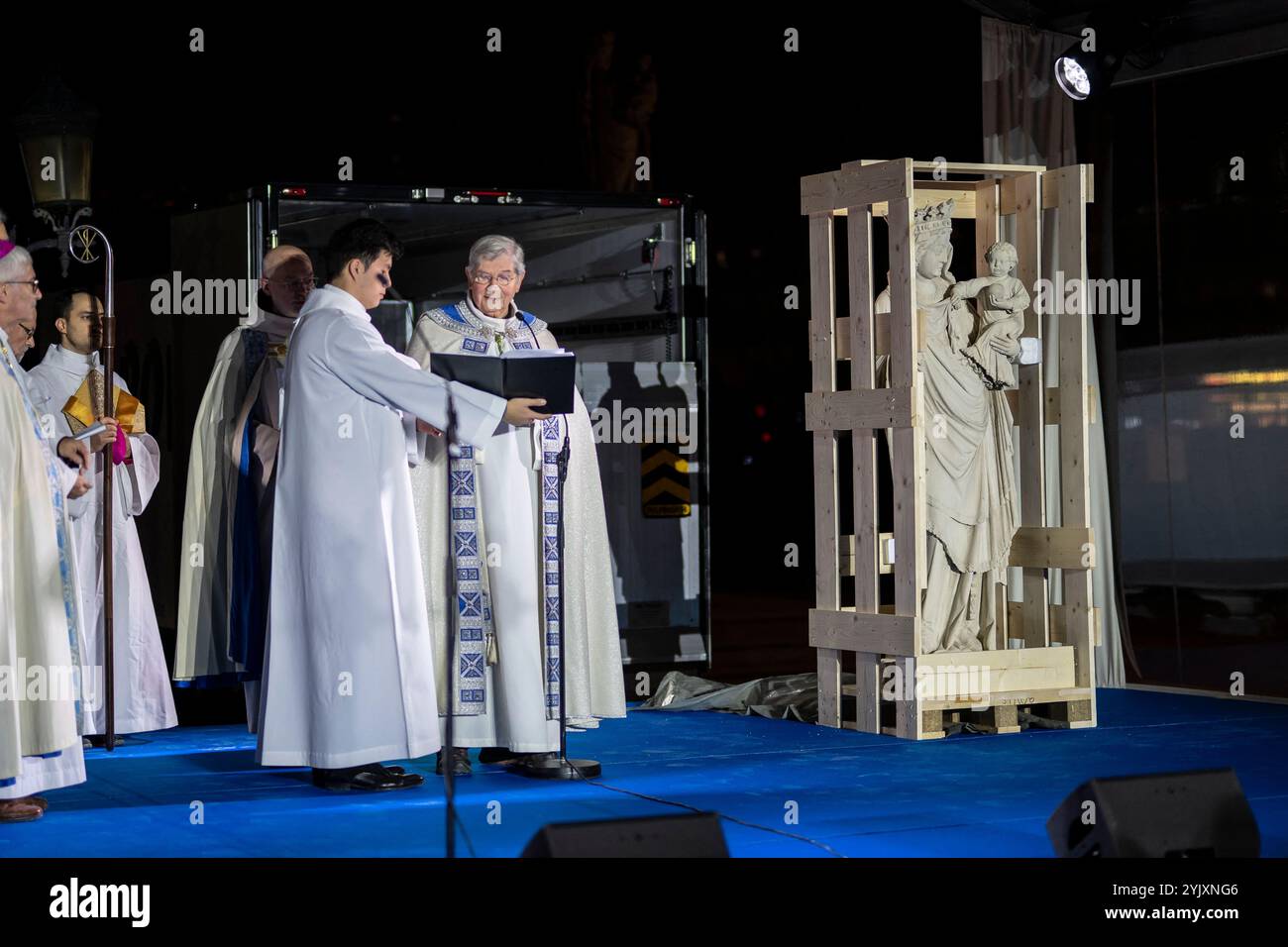 Paris Archbishop Laurent Ulrich delivers a prayer next to the "Vierge a ...