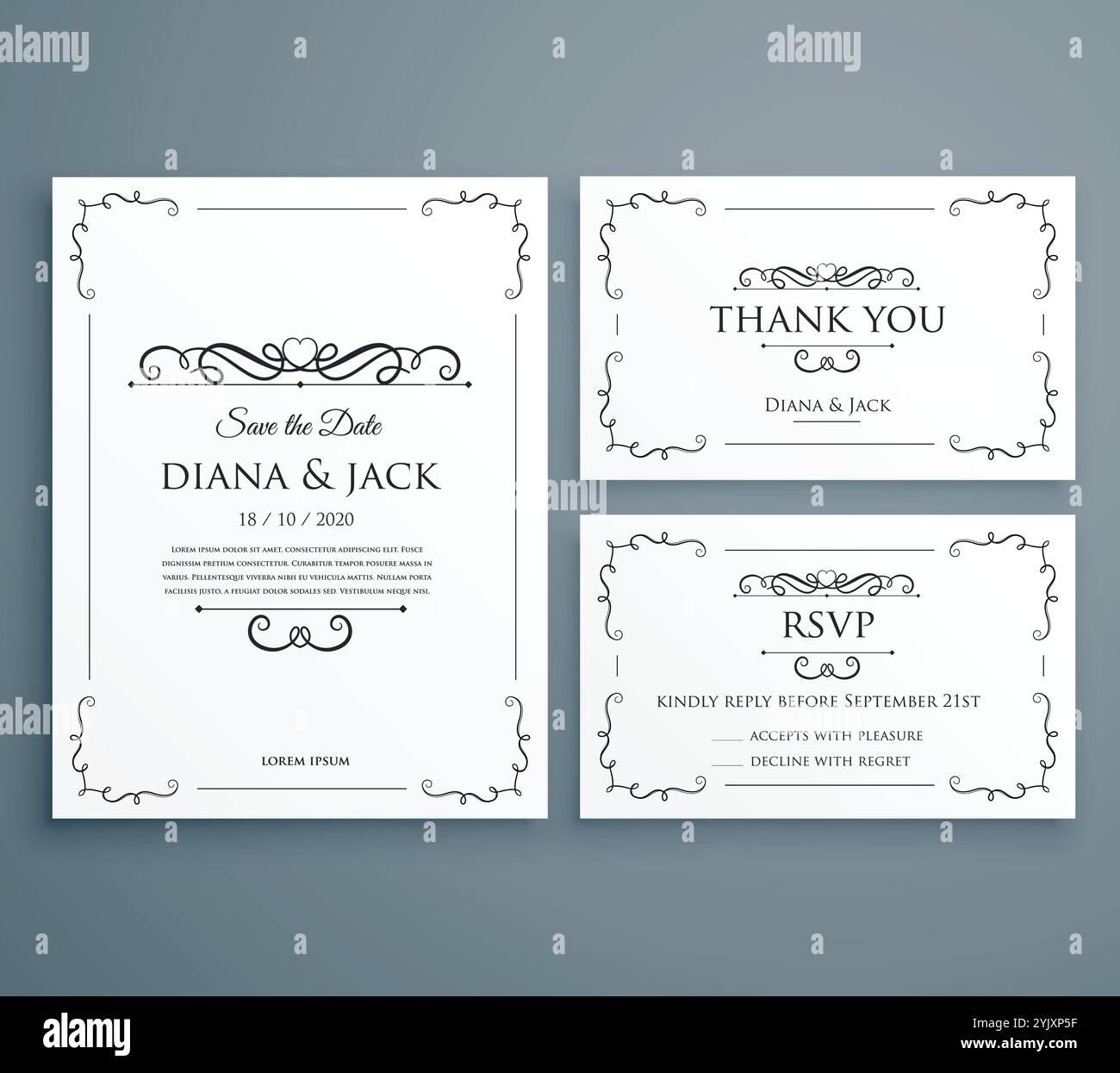 clean wedding invitation, thankyou card, save the date template design ...