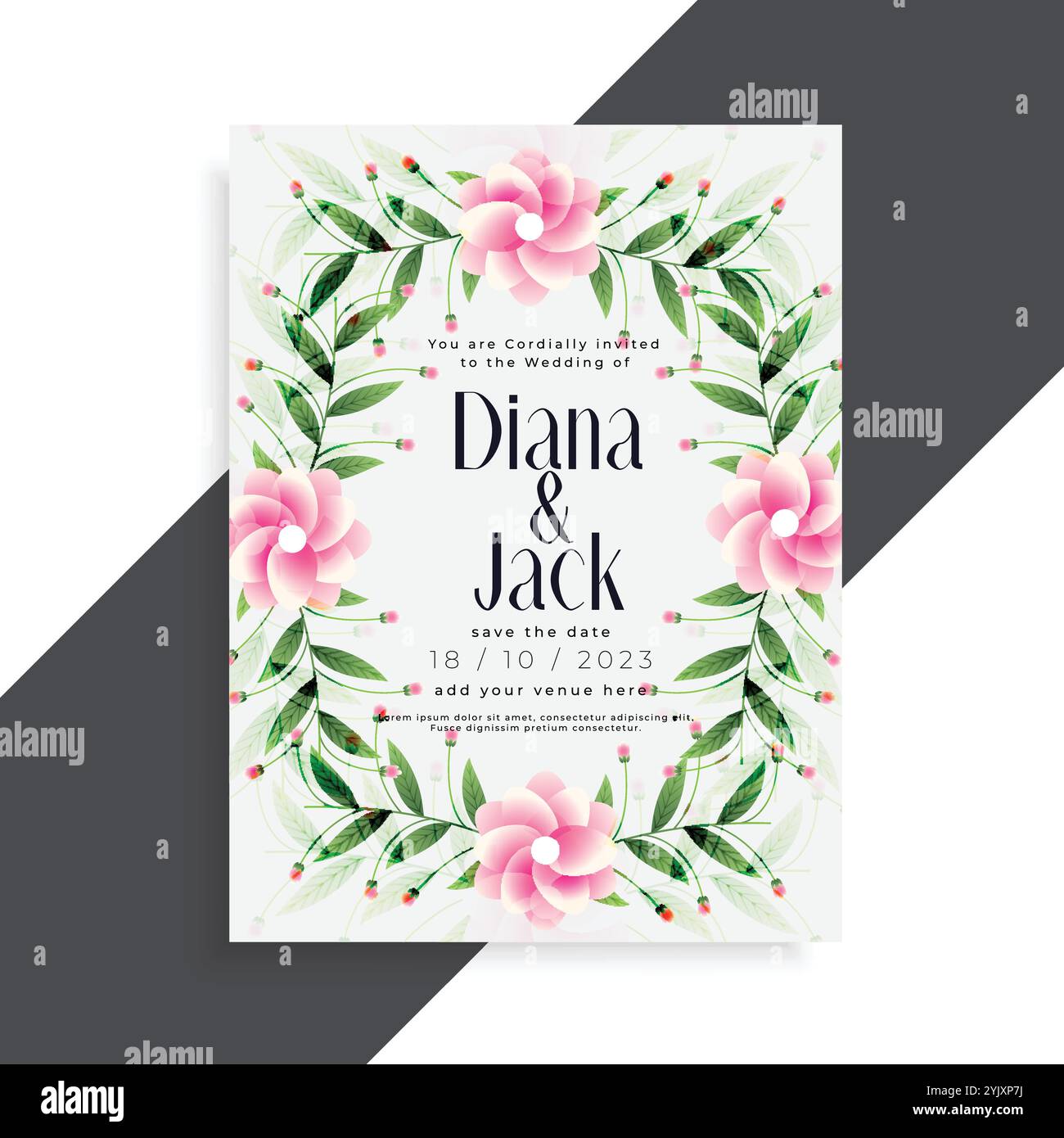 beautiful wedding invitation pink flower card design Stock Vector Image ...