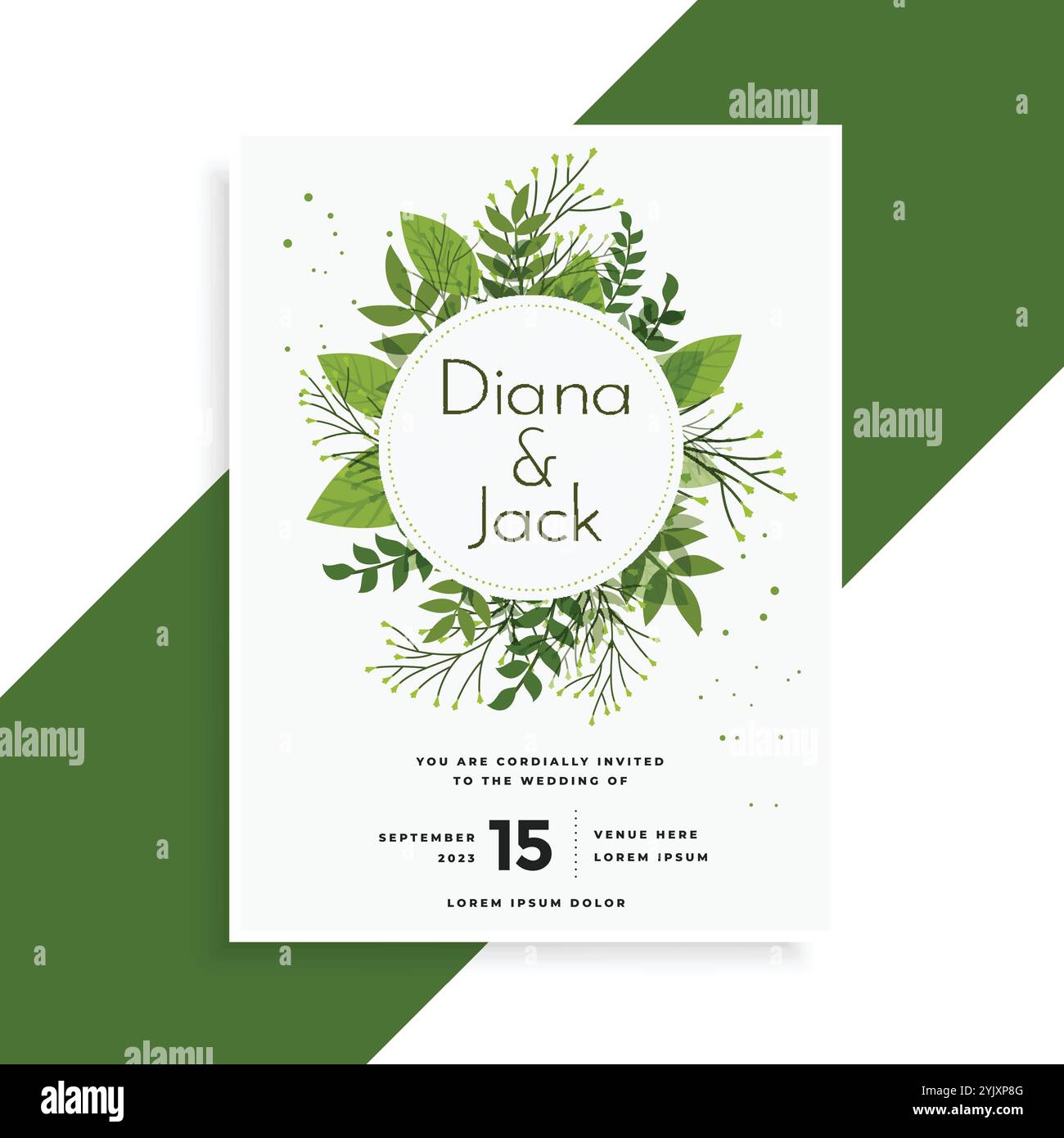 green leaves wedding invitation card design Stock Vector Image & Art - Alamy