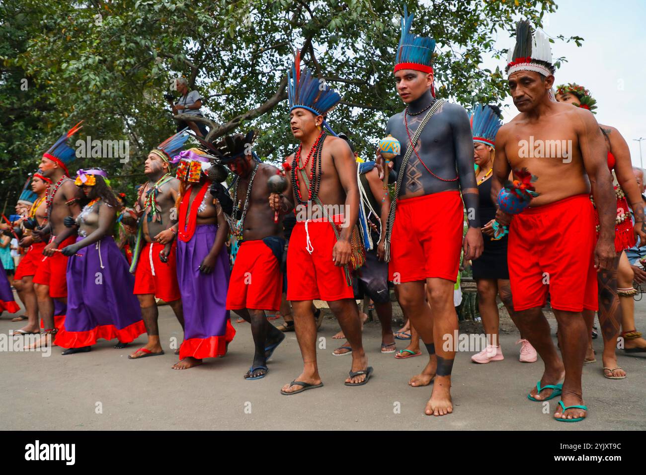 Guajajara people dance traditional dances during the Wyrau'haw ritual ...