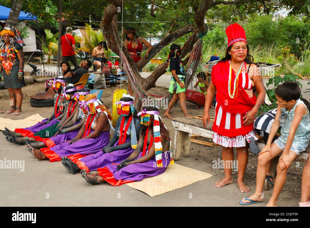 Guajajara girls who have recently menstruated wait for the ritual dance ...