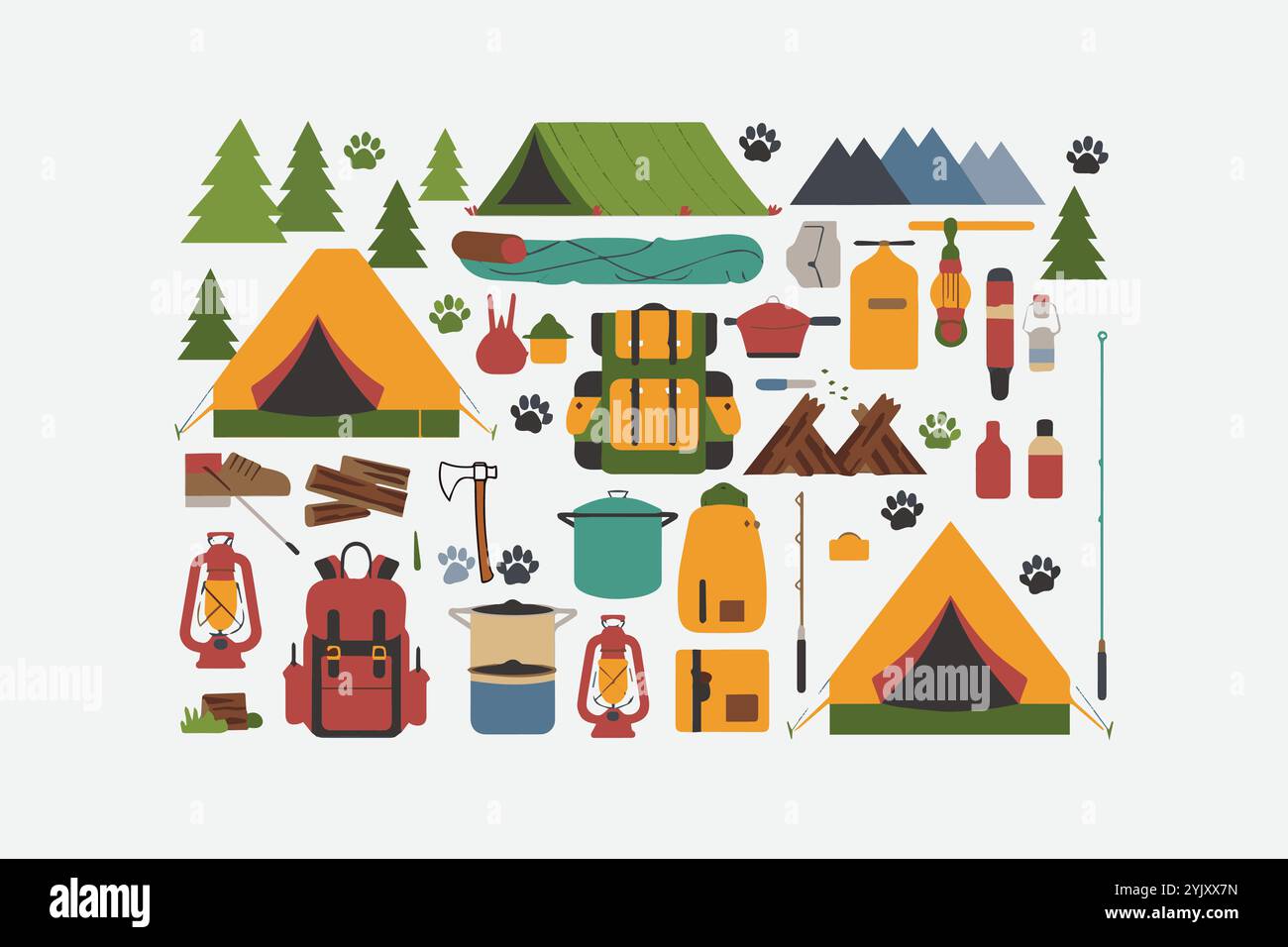 Vibrant vector collection of camping outdoor elements Stock Vector ...
