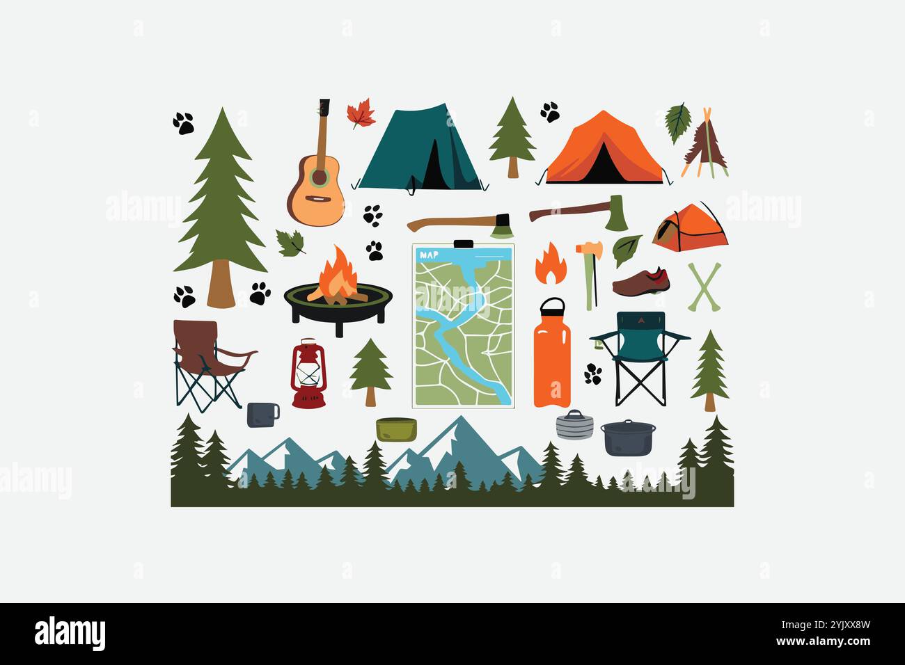 Vibrant vector collection of camping outdoor elements Stock Vector ...