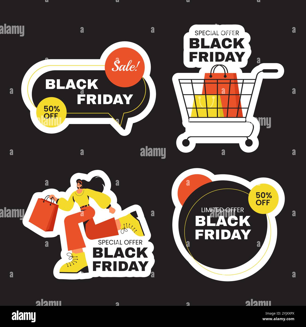 Creative Black Friday Social Media Label Design in Flat Cartoon Style ...