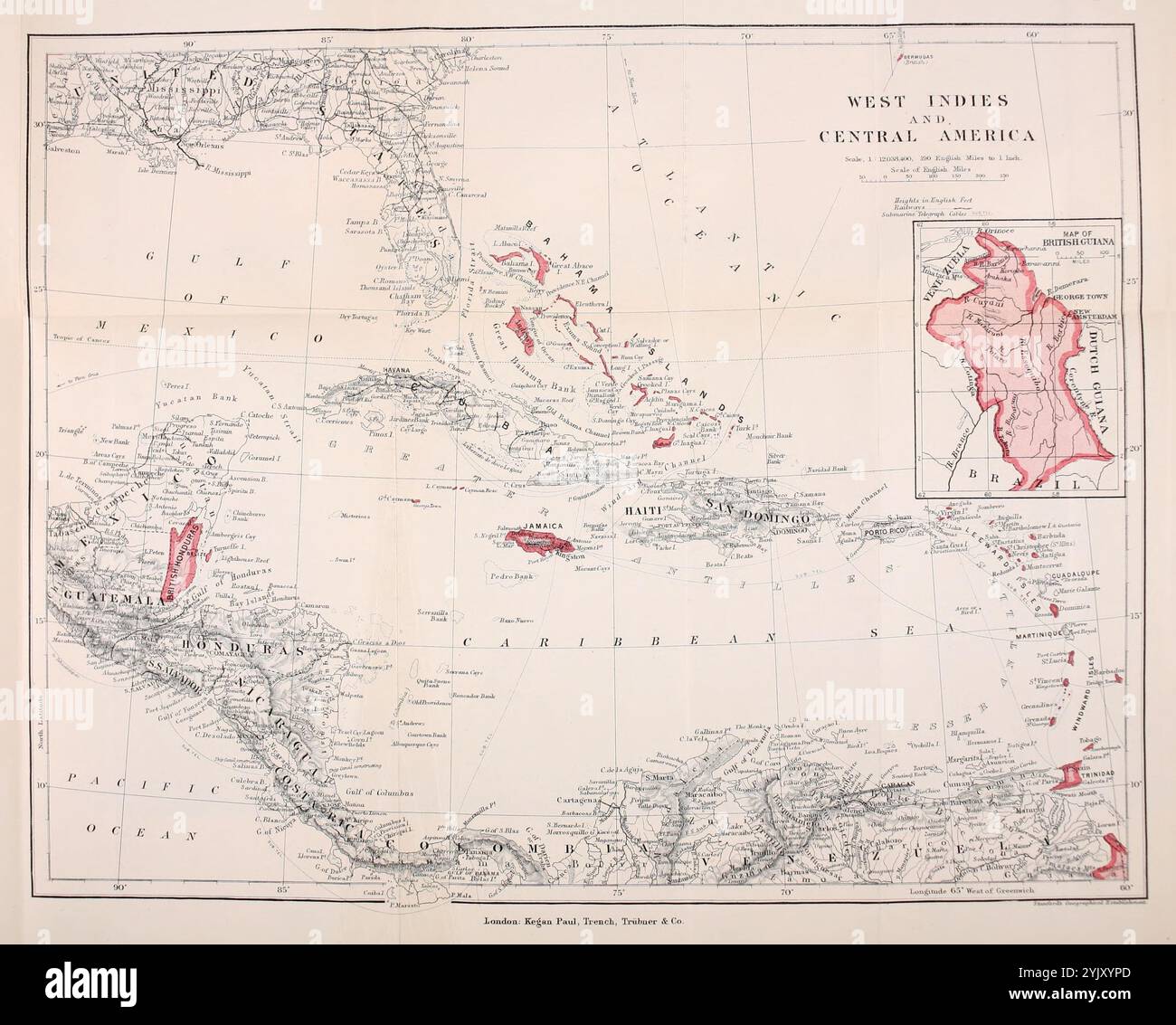 Vintage map of British colonies in the West Indies and Central America ...