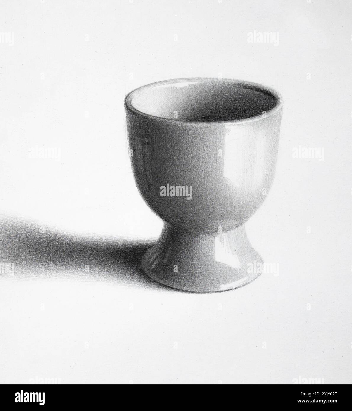 A highly detailed pencil drawing of a ceramic egg holder, showcasing ...