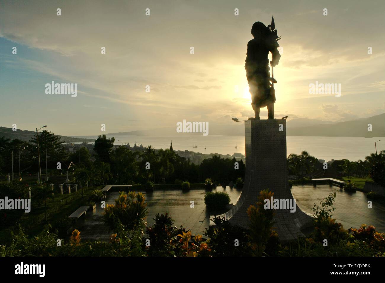Silhouette of the statue of Martha Christina Tiahahu (1800-1818), a ...