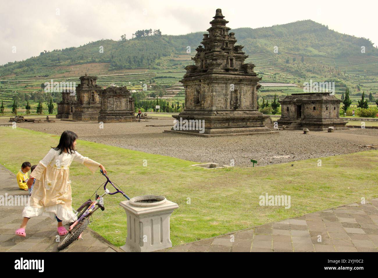 Children having recreational time at Arjuna temple archaeological park ...