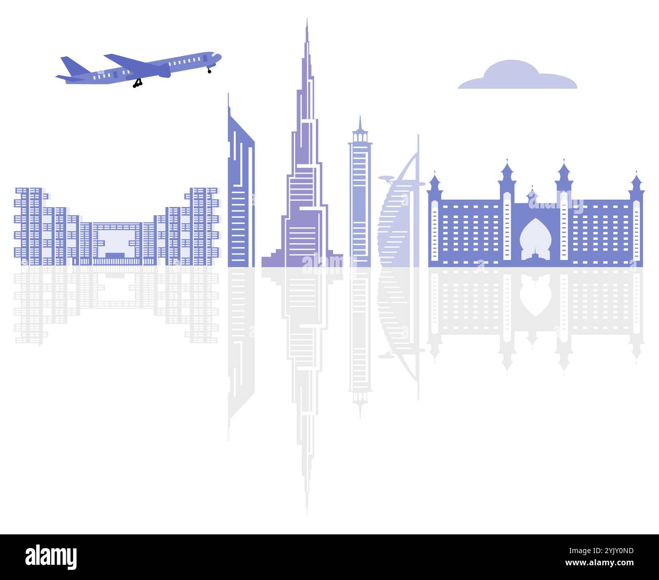 United Arab Emirates skyscrapers silhouette. Dubai buildings, hotels ...