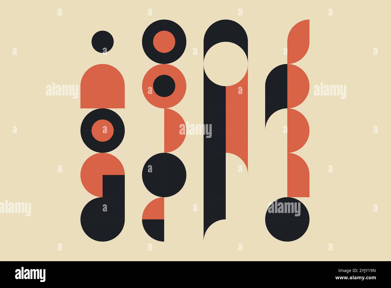 Bold, geometric shapes in a retro Bauhaus color palette featuring black ...
