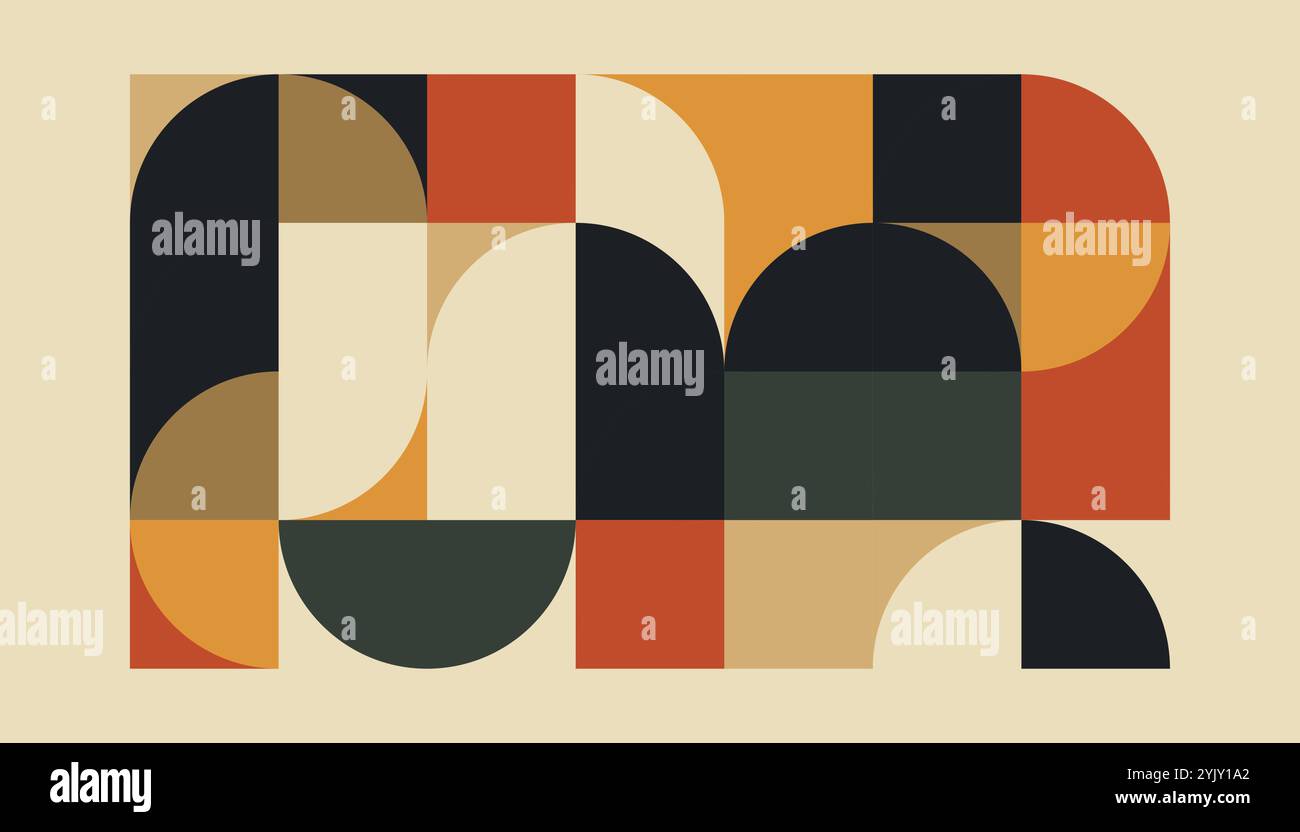 Bold, geometric shapes in a retro Bauhaus color palette featuring black ...