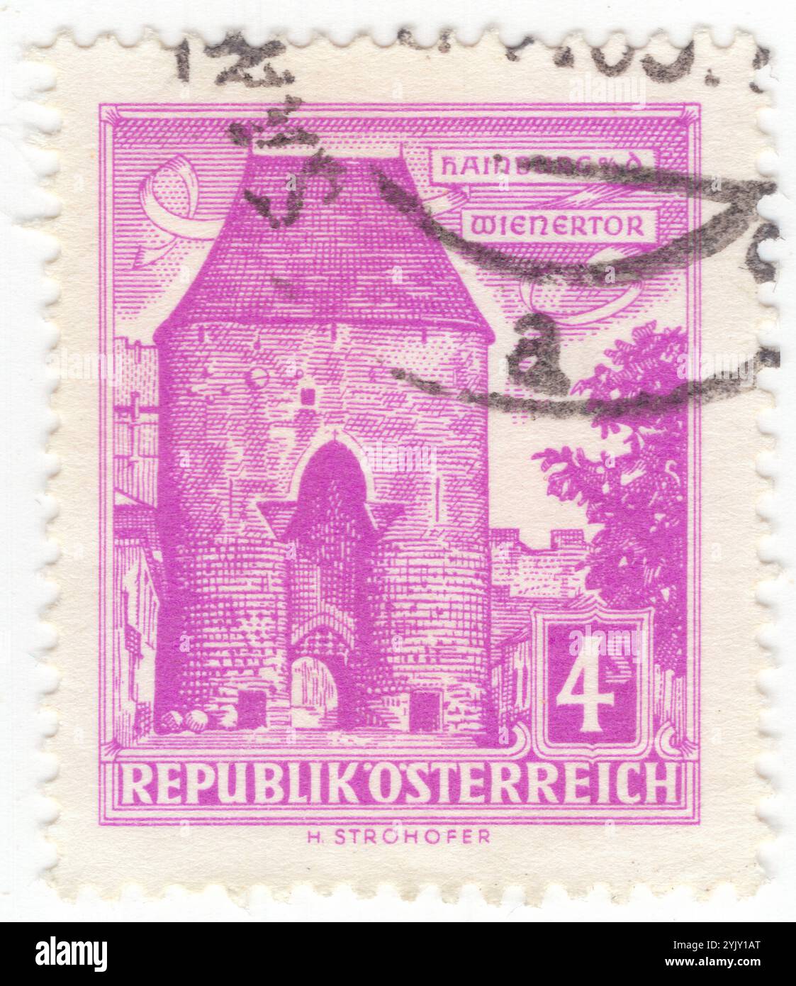 AUSTRIA - 1960 February 01: 4 shillings bright red-lilac postage stamp ...