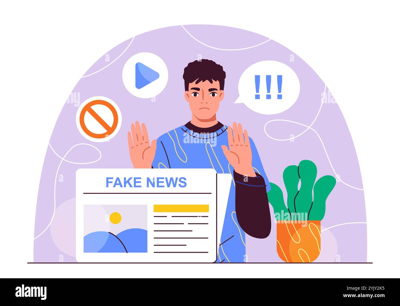 Man with fake news. Young guy with newspaper article. Lies and ...