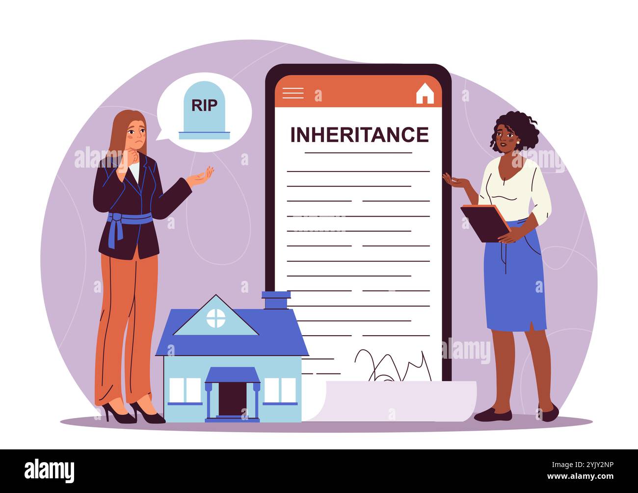 Woman with inheritance. Young girl near inheritance document for house ...