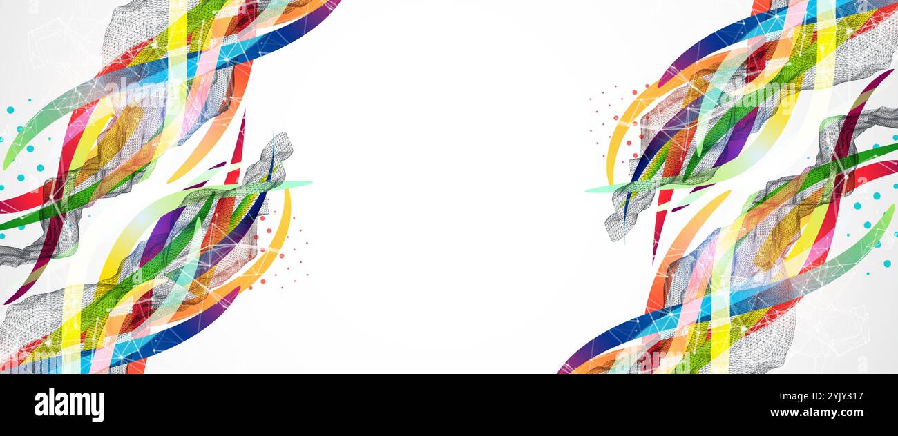 Abstract wireframe wave with colored lines in wave style. Plexus effect ...