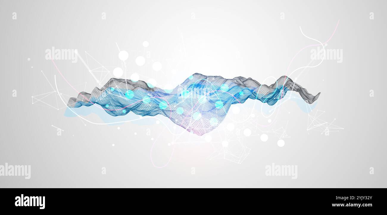 Abstract frame wave with colored spots on it and curved lines. Plexus ...