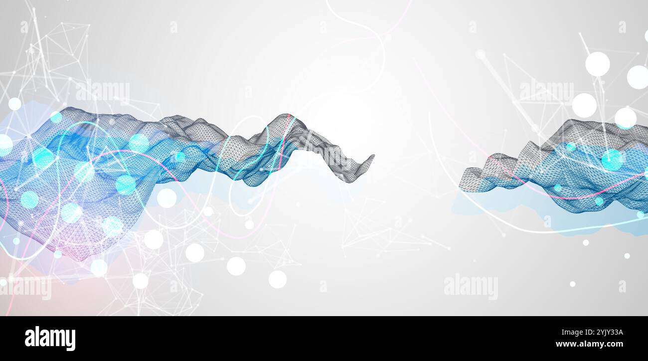 Abstract Frame Wave With Colored Spots On It And Curved Lines Plexus Effect Hand Drawn Vector