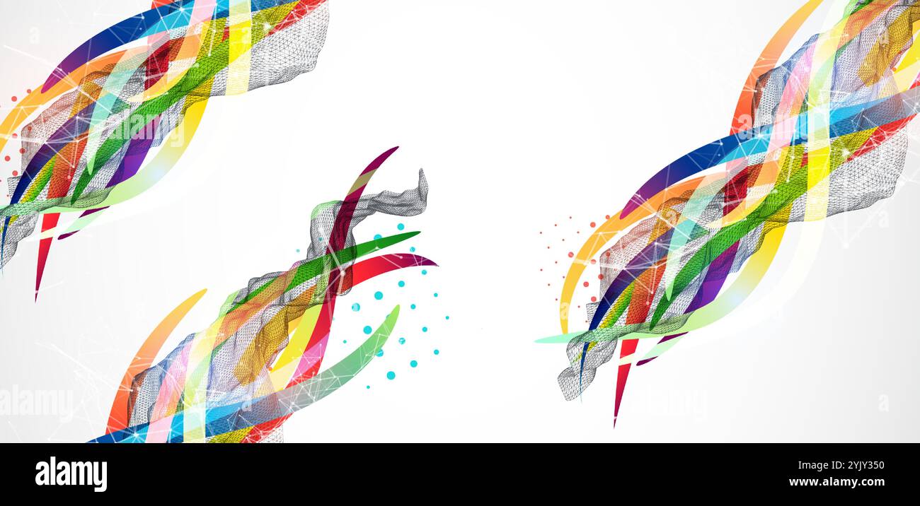 Abstract wireframe wave with colored lines in wave style. Plexus effect ...