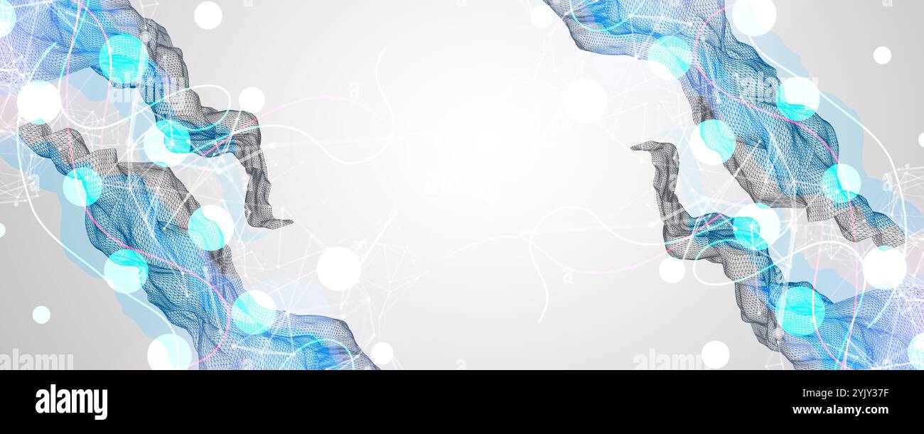 Abstract Frame Wave With Colored Spots On It And Curved Lines Plexus Effect Hand Drawn Vector