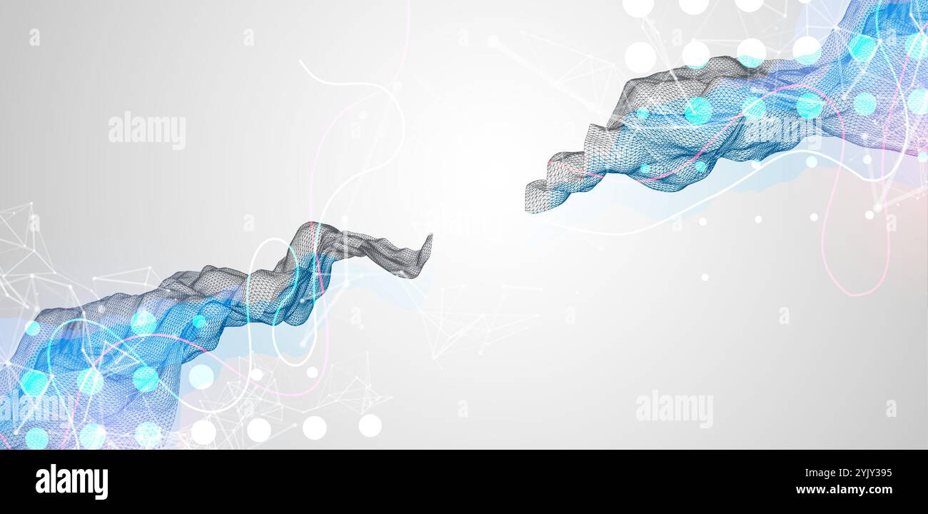 Abstract frame wave with colored spots on it and curved lines. Plexus ...