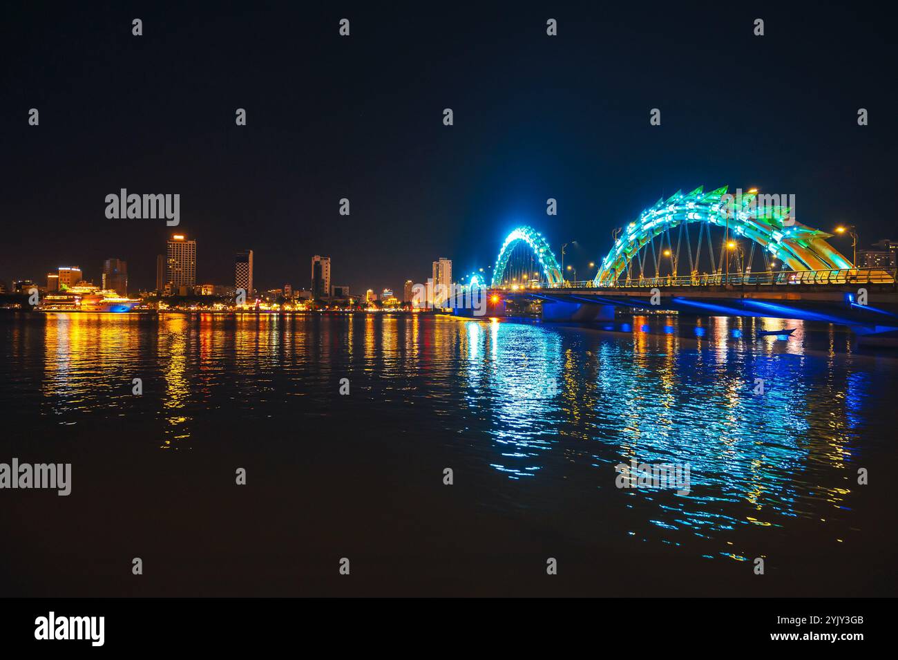 Dragon Bridge over Han River is a famous landmark in city of Da Nang in ...