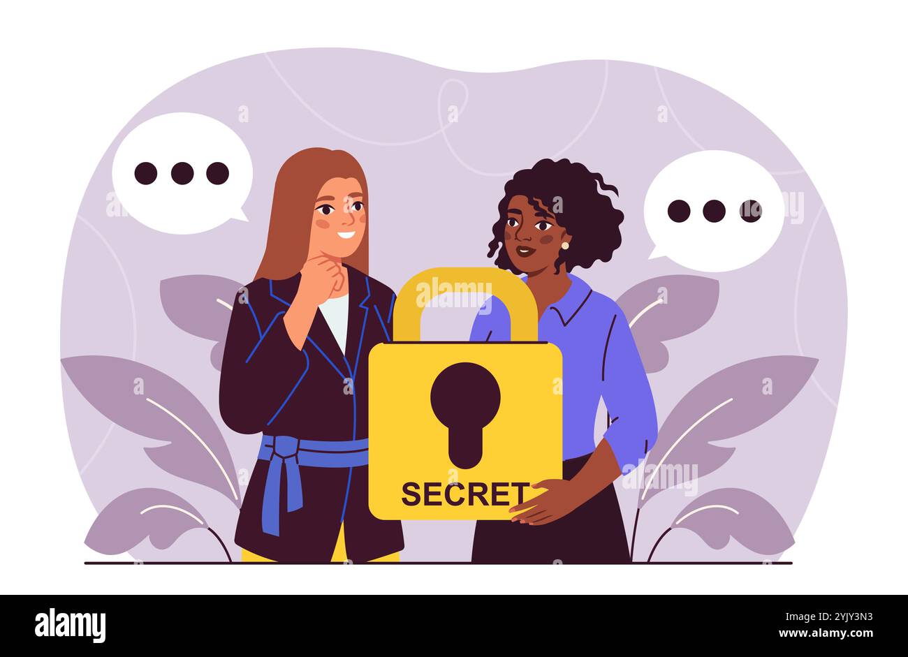 Women with secret. Young girls near sign with inscription secret ...