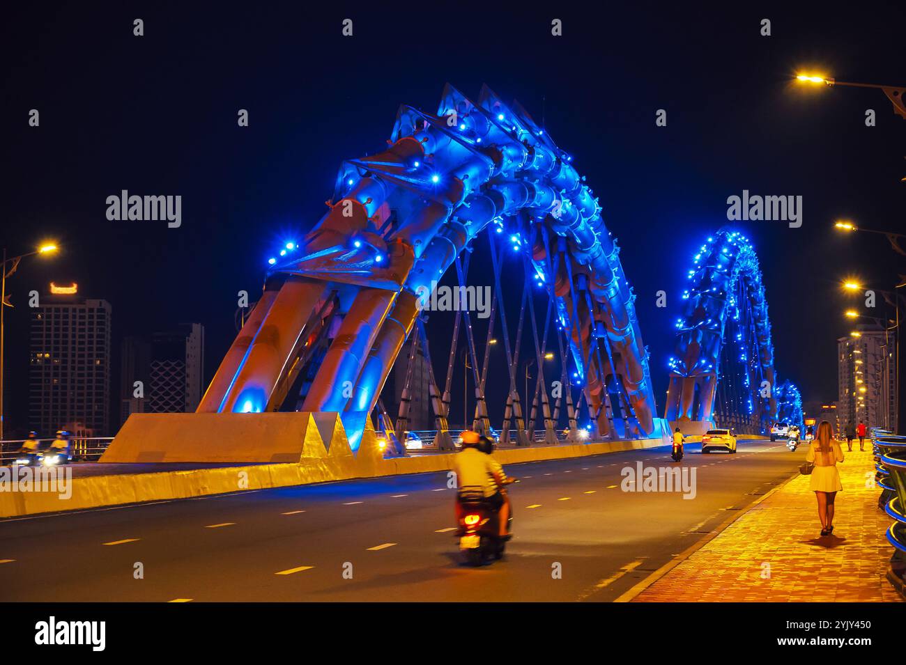 Traffic on the Dragon Bridge over Han River in Da Nang in Vietnam at ...