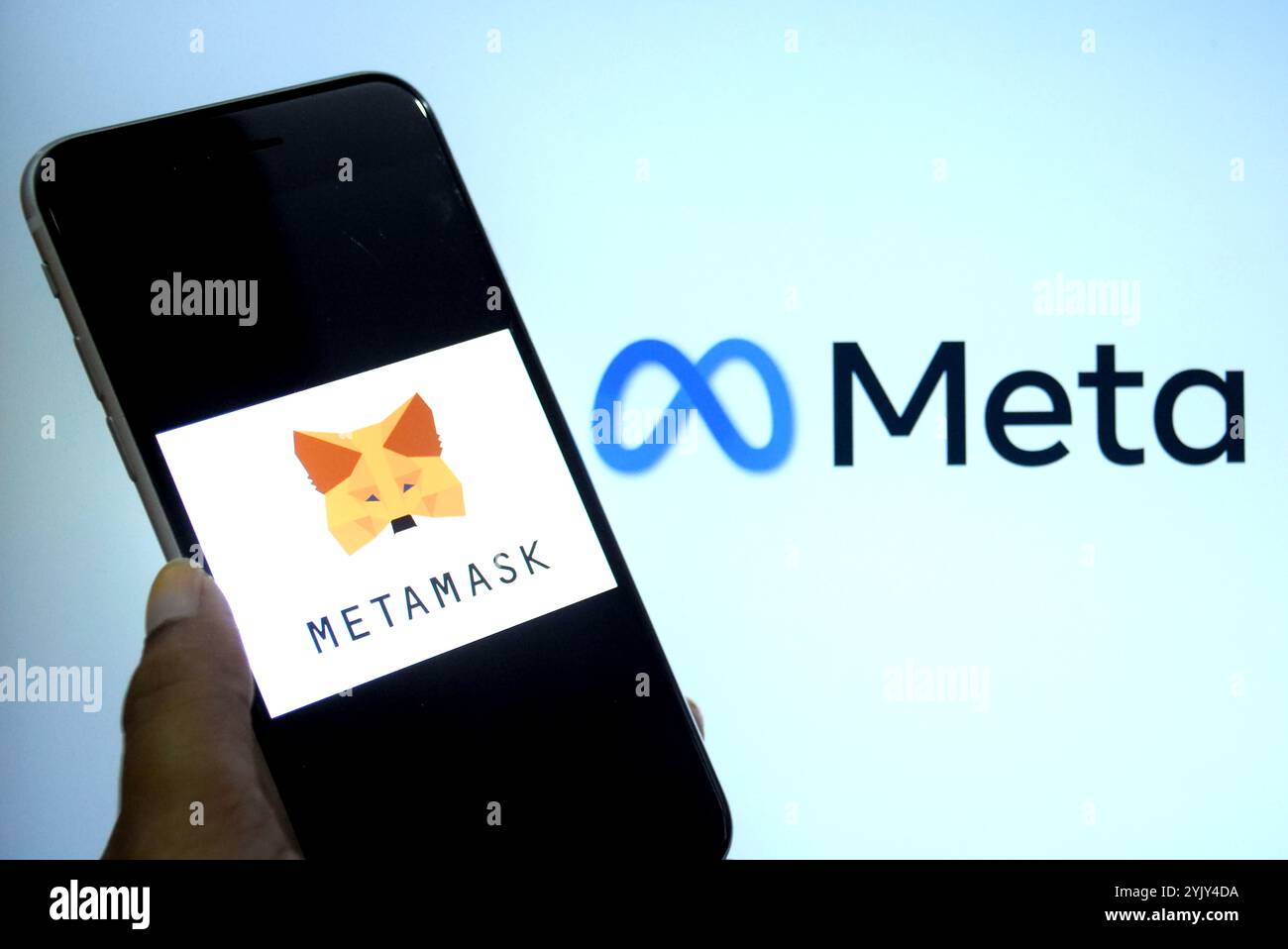 India. 13th Nov, 2024. In this photo illustration, a Metamask logo seen ...