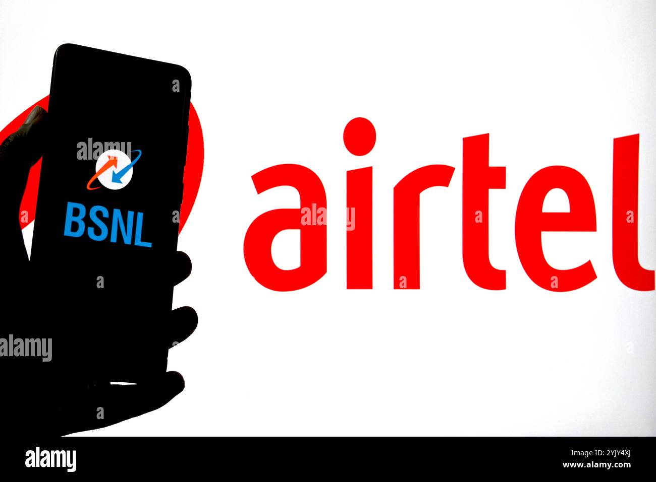 In this photo illustration, a BSNL logo seen displayed on a smartphone ...