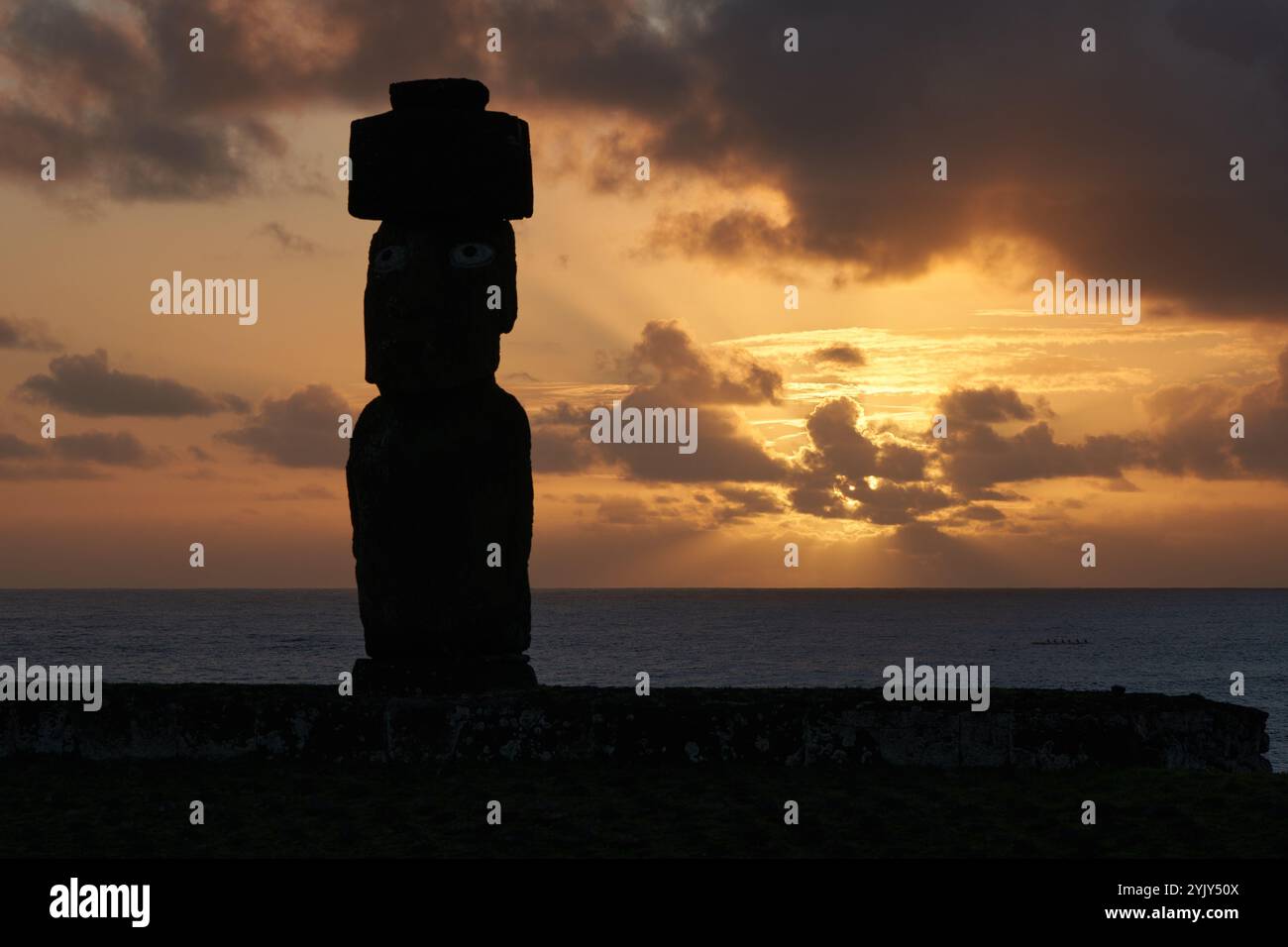 Easter Island, sunset by the ocean and moai Stock Photo - Alamy