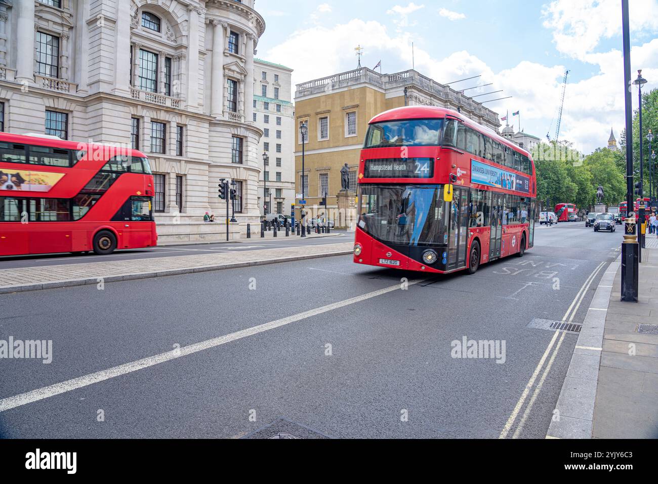 red double decker bus bound for Hampstead Heath 24, London-United ...