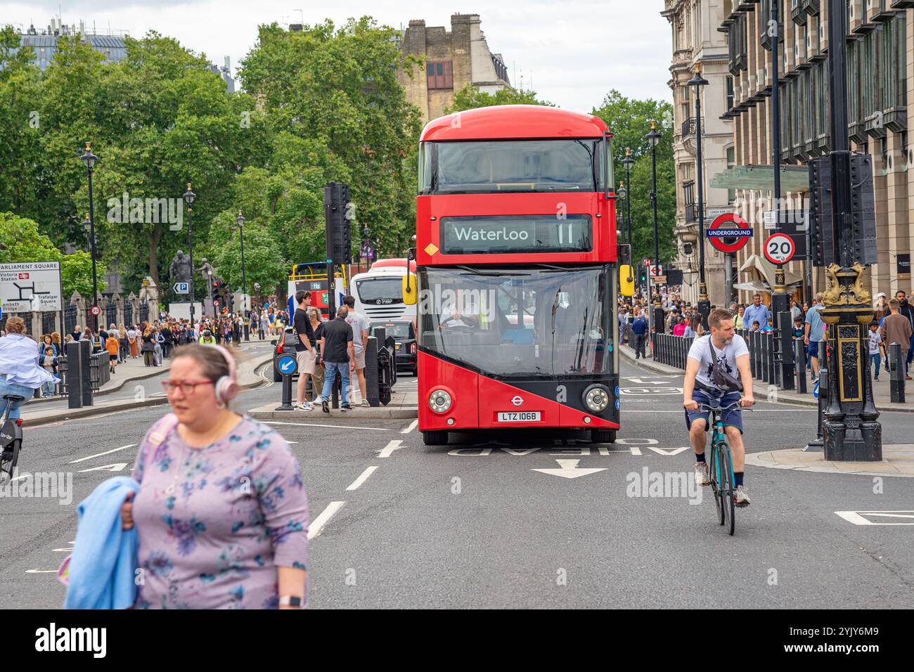 Red double-decker bus heading to Waterloo 11, London.UK Stock Photo - Alamy
